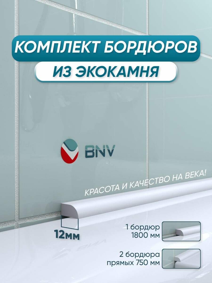 Комплект акриловых бордюров для ванной СВ12 (3шт), белый цвет, глянцевая поверхность