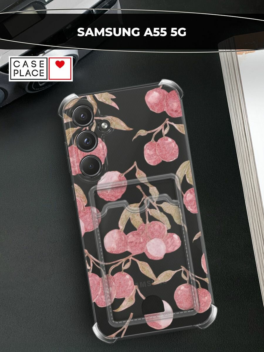 Чехол на Samsung Galaxy A55 5G (Самсунг Галакси А55 5G) с картой и принтом Сливы 2