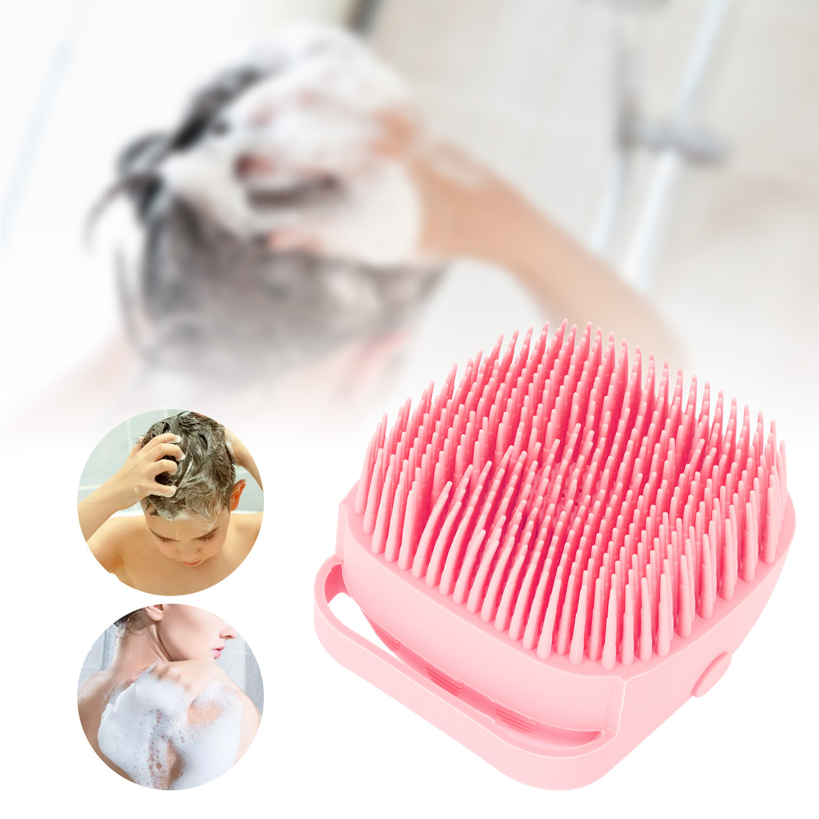 Силиконовая массажная щетка для головы, многофункциональная расческа для мытья волос в душе, контейнер 80 мл для наполнения жидкостью (розовый)
