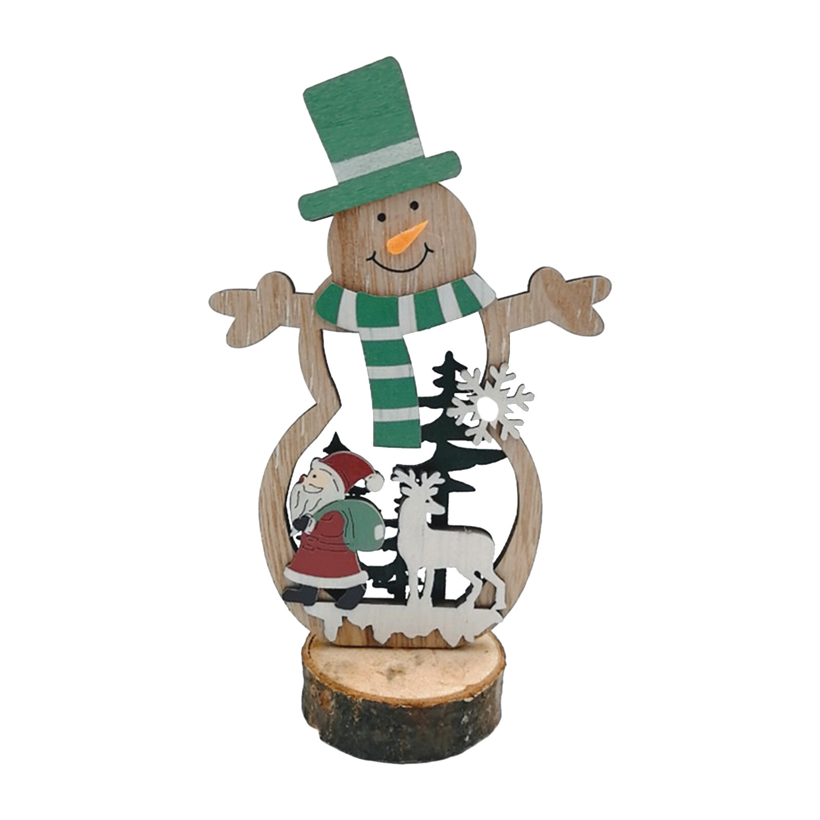 Christmas Table Sign Wood Figurine Xmas Tree Snowman Shape Statue 1 Piece Green Yellow Retro Style Home Garden Outdoor Park Decoration 20*13*5cm 70g