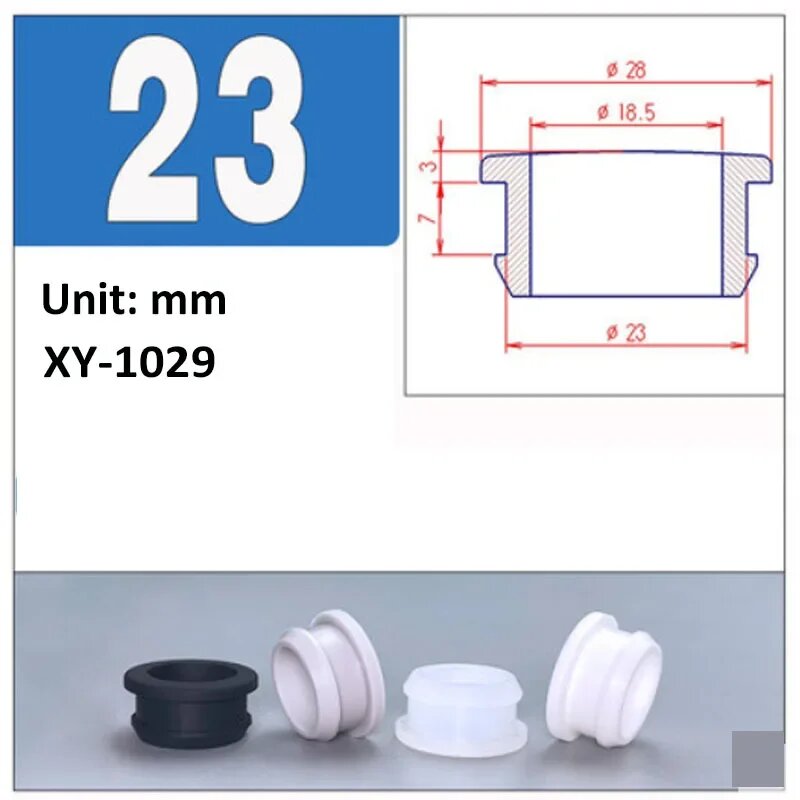 Черная силиконовая втулка для проводов 4,5-50,6 мм 5Pcs(Black), A-23mm(E 18.5)