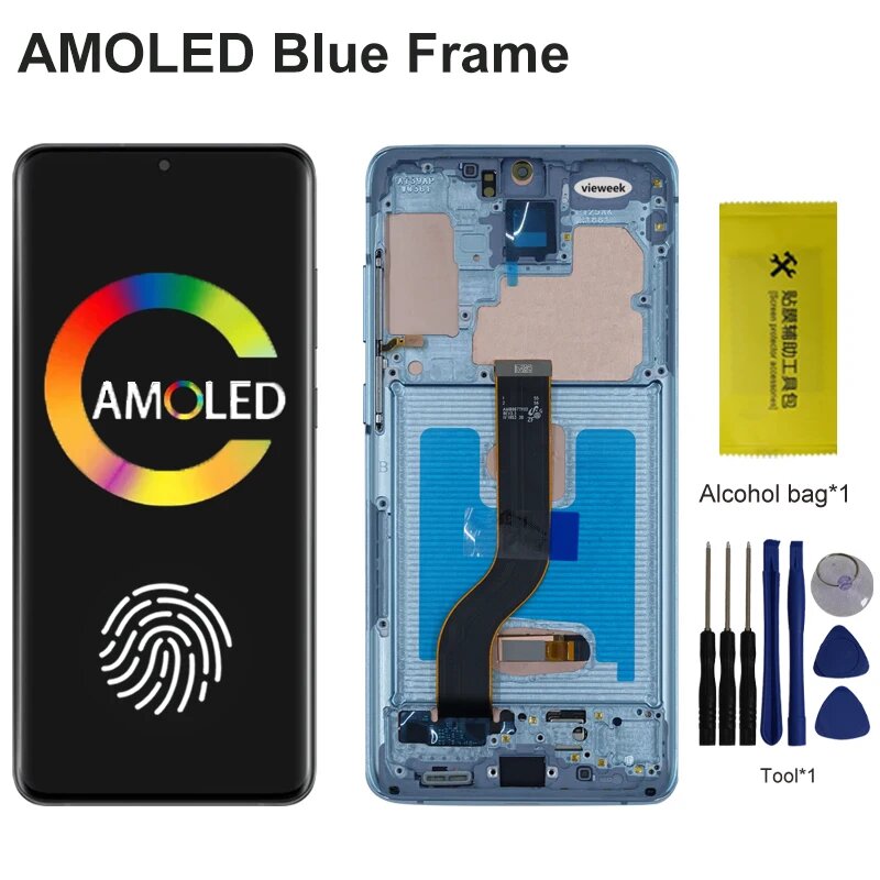 Супер AMOLED ЖК-дисплей для Samsung Galaxy S20 Plus S20plus G985 G985F G985F/DS AMOLED Blue Frame