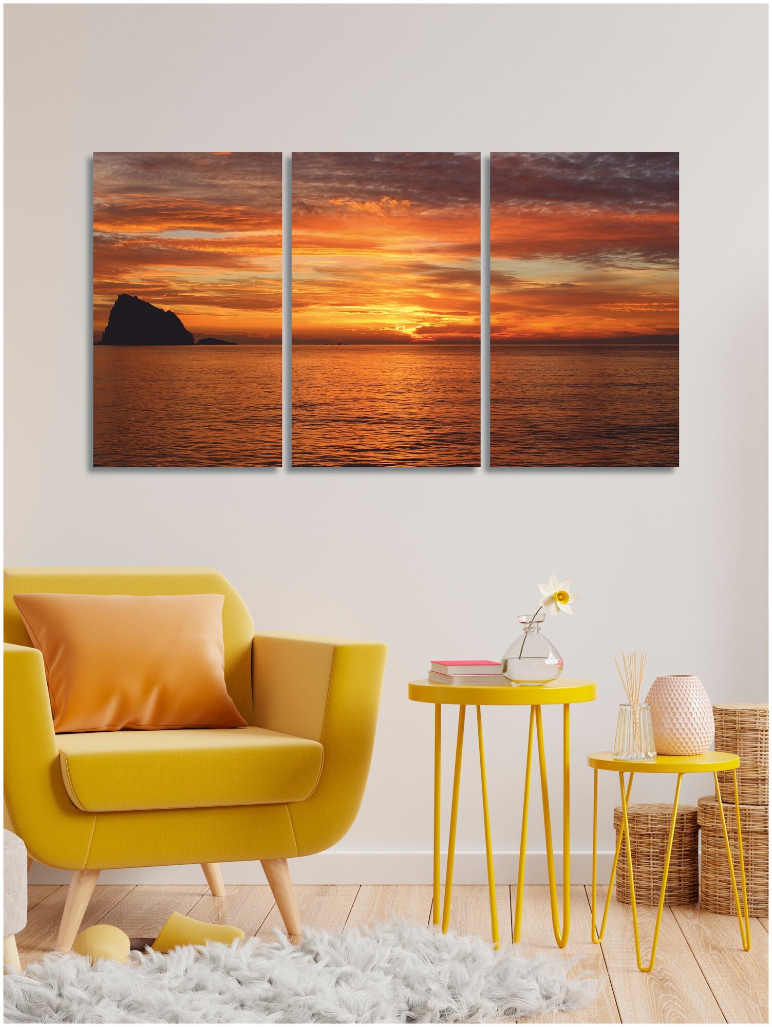 Модульная картина Море и оранжевый закат, море, 50х90 см, триптих / 3 модуля, DeFine