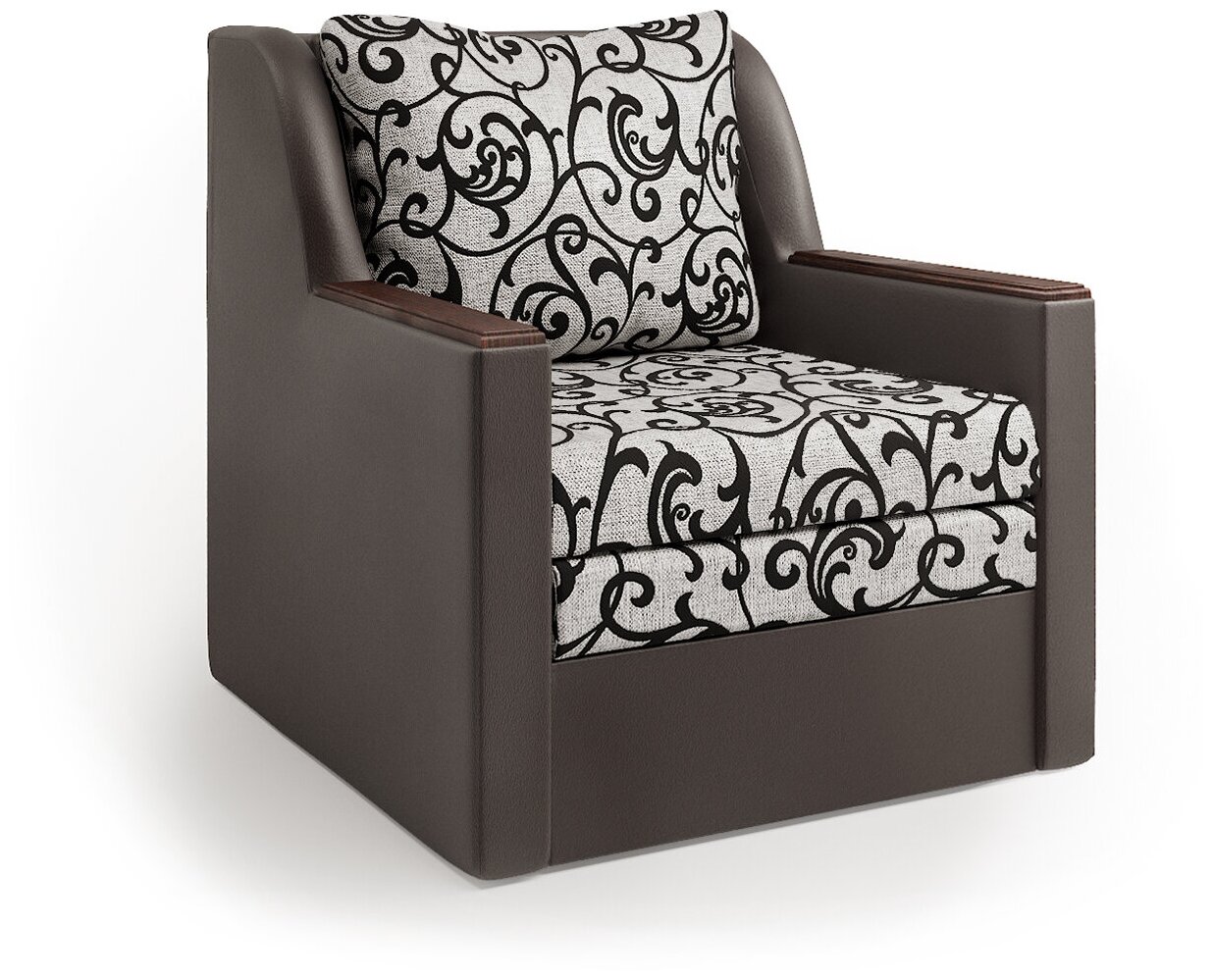 Кресло-кровать Соло раскладное с ящиком, 62х190 см, экокожа шоколад и узоры