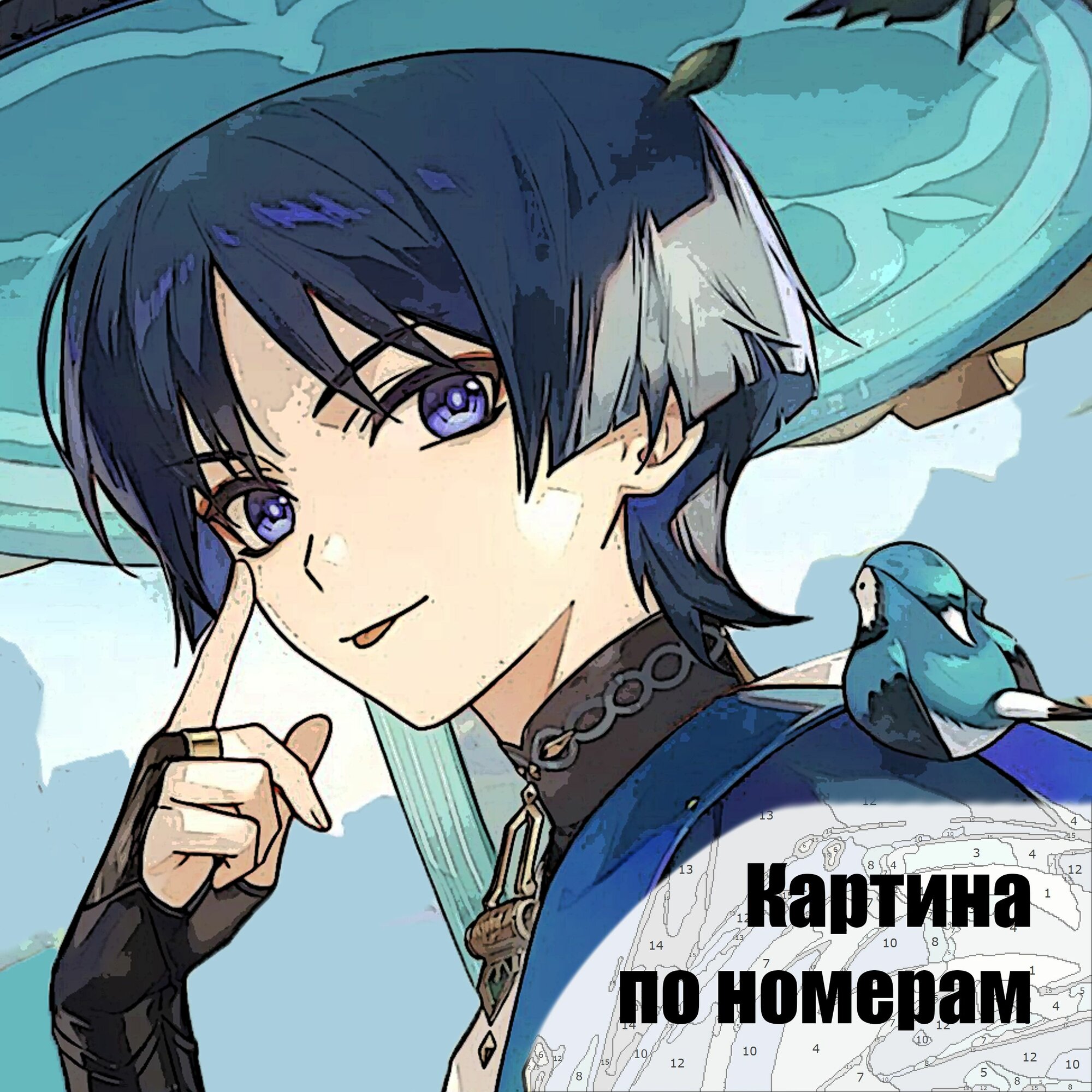 Картина по номерам на дереве 23х23 см - Геншин Импакт - Скарамучча 2, Genshin Impact - Scaramouche 2