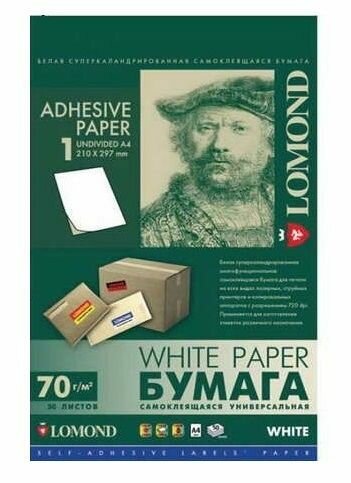 Этикетки самоклеящиеся Lomond A4 белые, 1 шт на листе, 70 г/м2, 50 листов 2100005