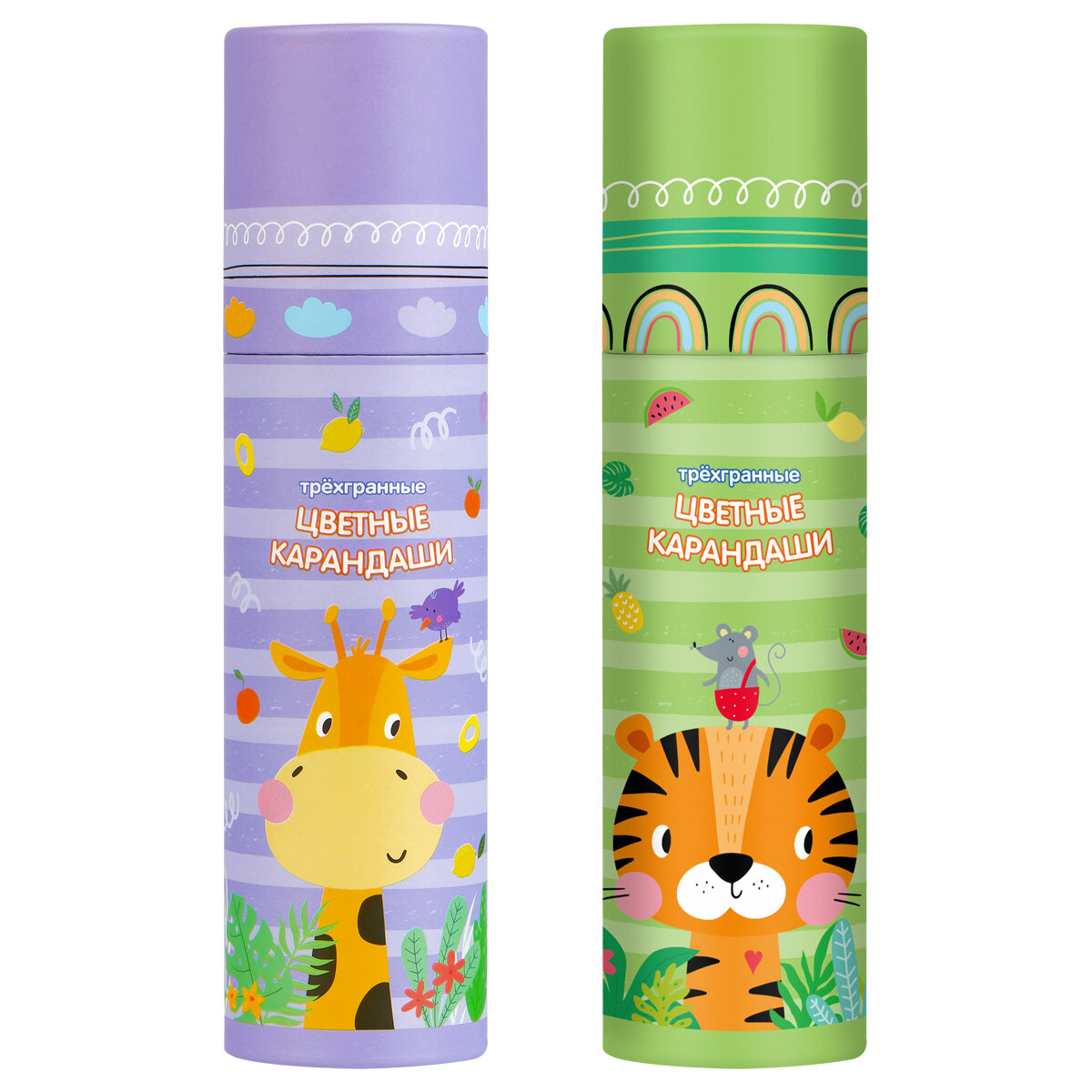 Карандаши цветные Мульти-Пульти "Друзья енота", 24цв, трехгранные, заточен, тубус