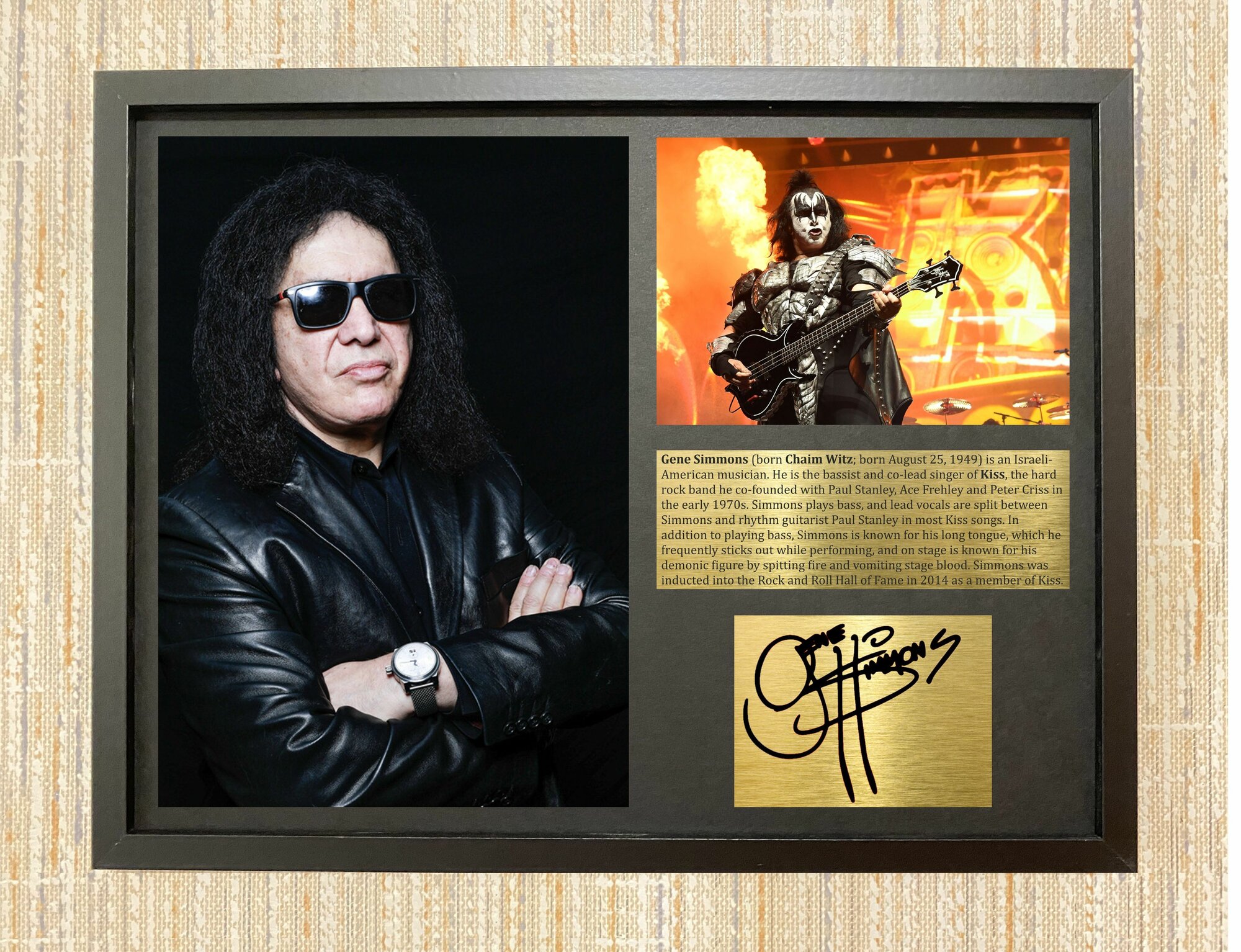 Джин Симмонс Kiss автограф и металлические фотографии в рамке 33х43см