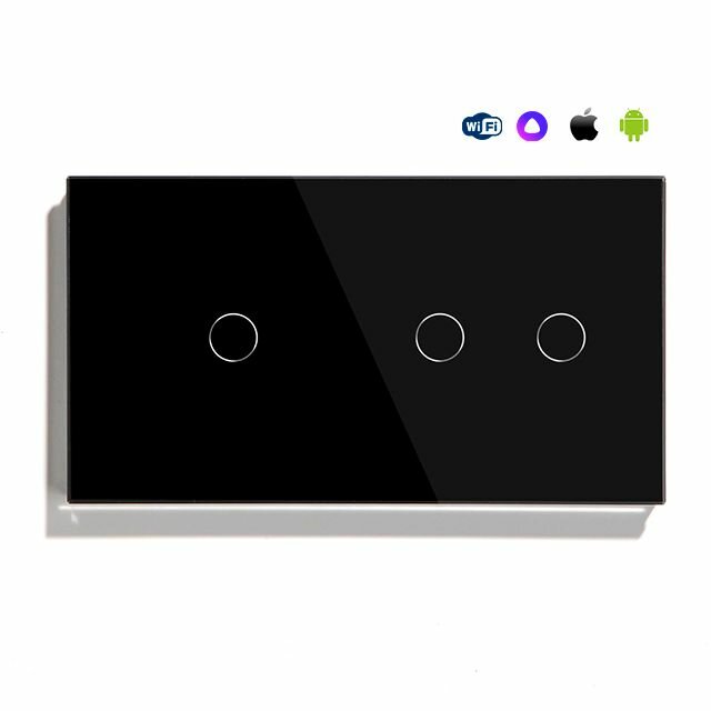 Сенсорный выключатель WiFi 3 клавиши 2 поста (1G+2G) стекло 157х86мм цвет черный