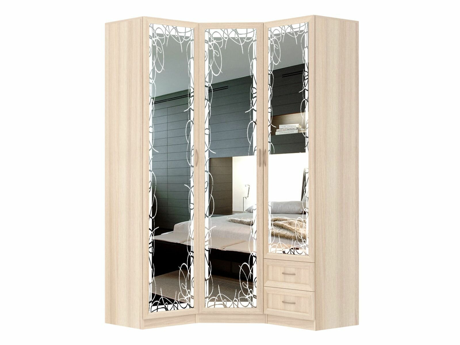 Шкаф угловой для одежды "Наполеон 10.2" 140/140х220х45, ясень шимо светлый