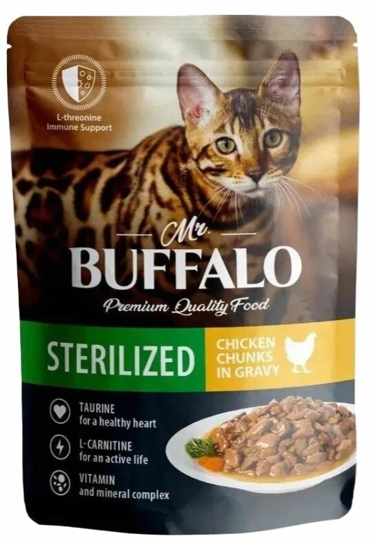 Mr.Buffalo Влажный корм для стерилизованных кошек Sterilised, цыпленок в соусе, 85 г