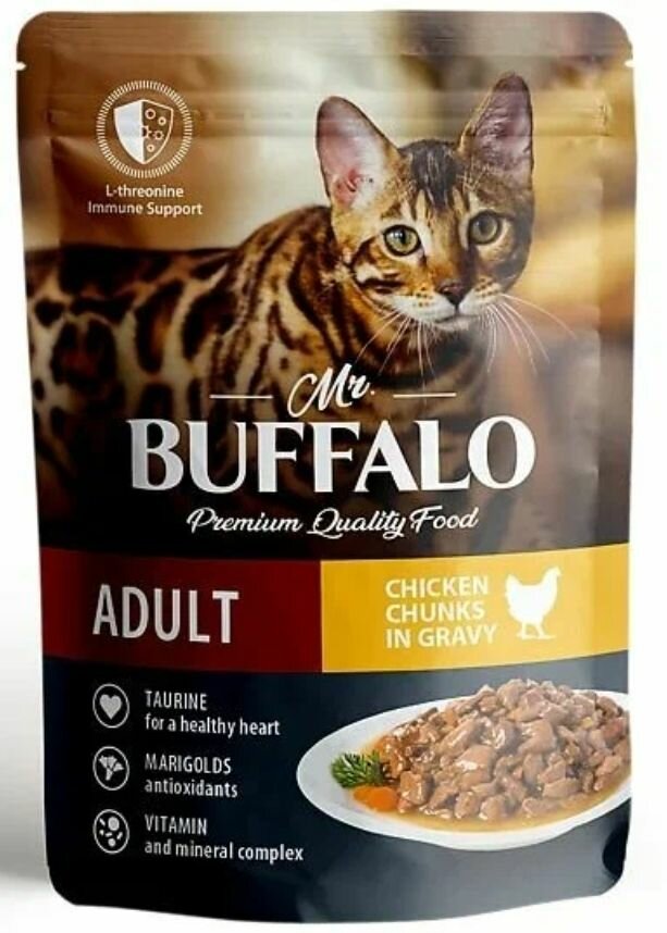 Mr.Buffalo Влажный корм для взрослых кошек Adult, цыпленок в соусе, 85 г