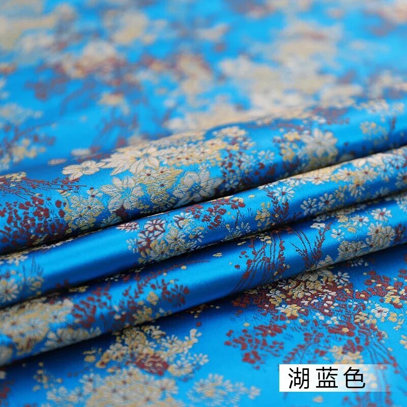 Парчовая ткань Дамасский шелк цветочная 250*75 см Бирюзовый, 150x75cm, lake blue