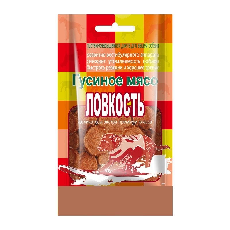 Лакомство для собак Ловкость, Сушеные Медальоны из Гуся, 80 грамм, 1 пакет