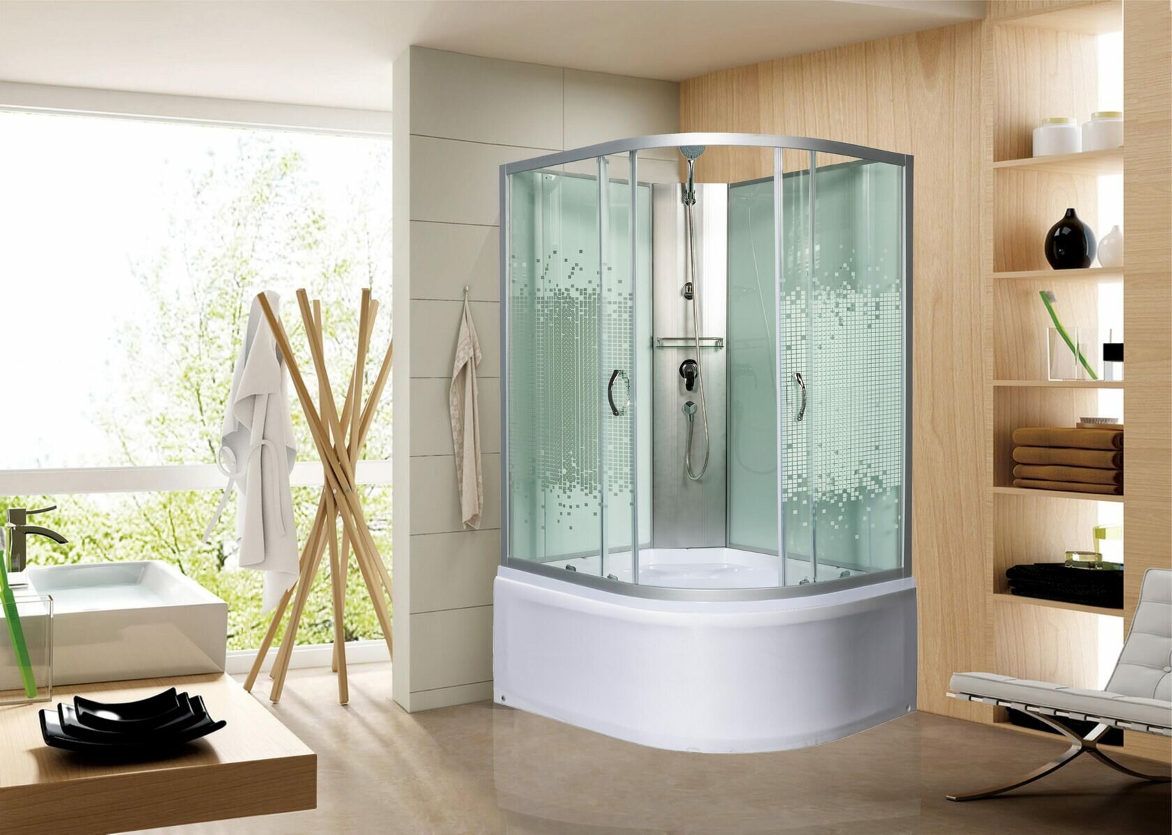 Душевая кабина Мономах XL Б/К 110/80/44 МЗ L профиль хром, стекло прозрачное с рисунком мозаика, левая