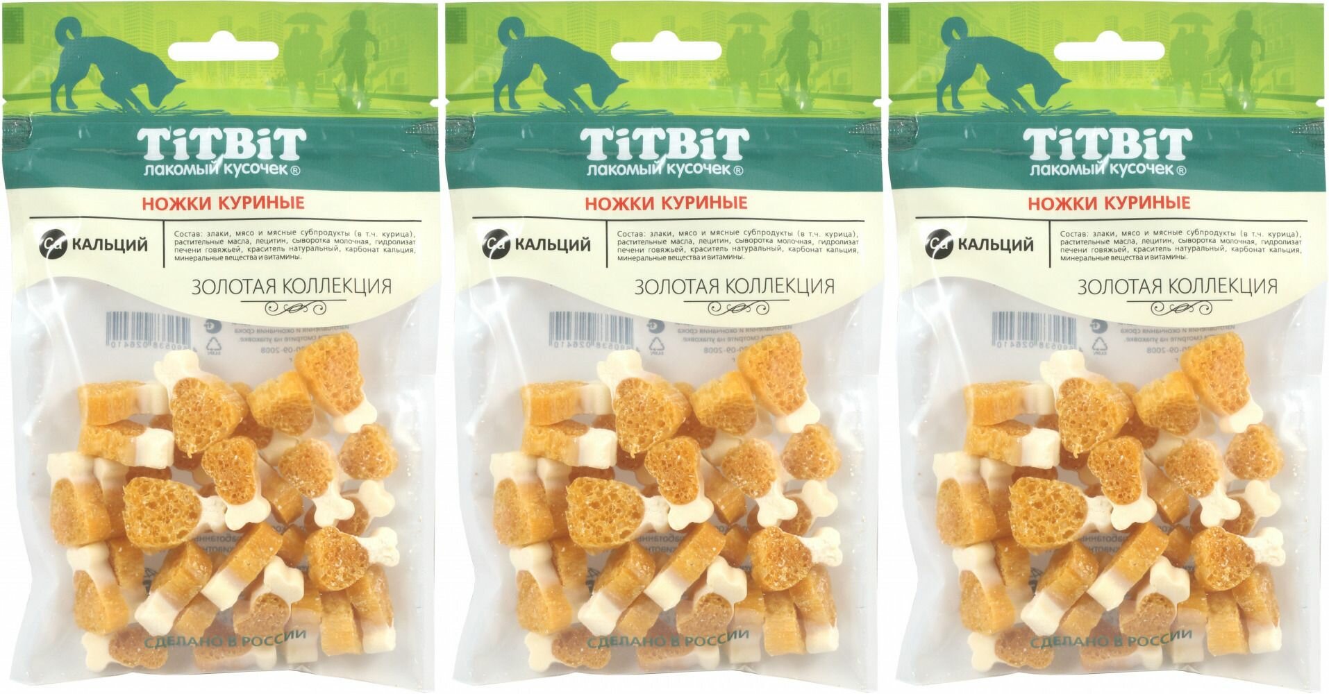 Titbit Лакомство для собак Ножки куриные 55г, 3 уп.