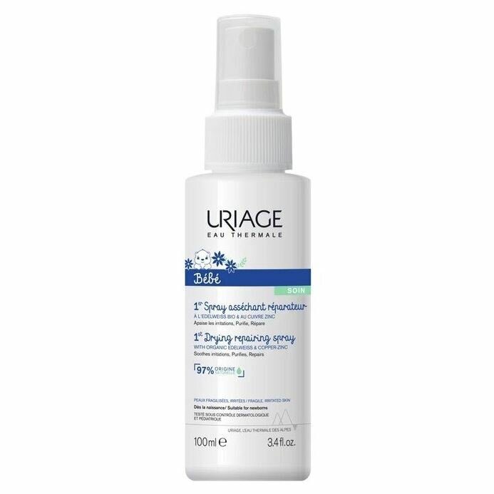 Спрей Uriage Gamme Bebes Bebe 1st Drying Repairing Spray SOIN, Первый подсушивающий восстанавливающий спрей, 100 мл