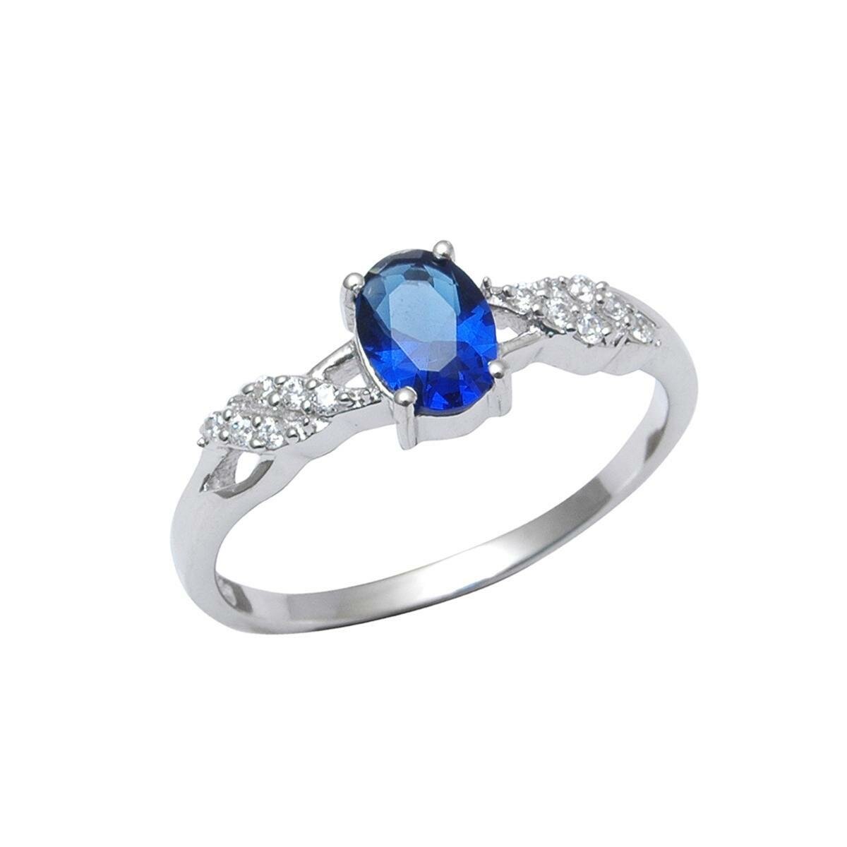 Кольцо тонкое, серебро, 925 проба, родирование, фианит, сапфир синтетический