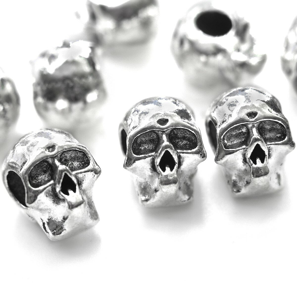 Евробусины 5 шт./ Металлические бусины череп с большим отверстием, размер 13x10x11 мм, цвет античное серебро