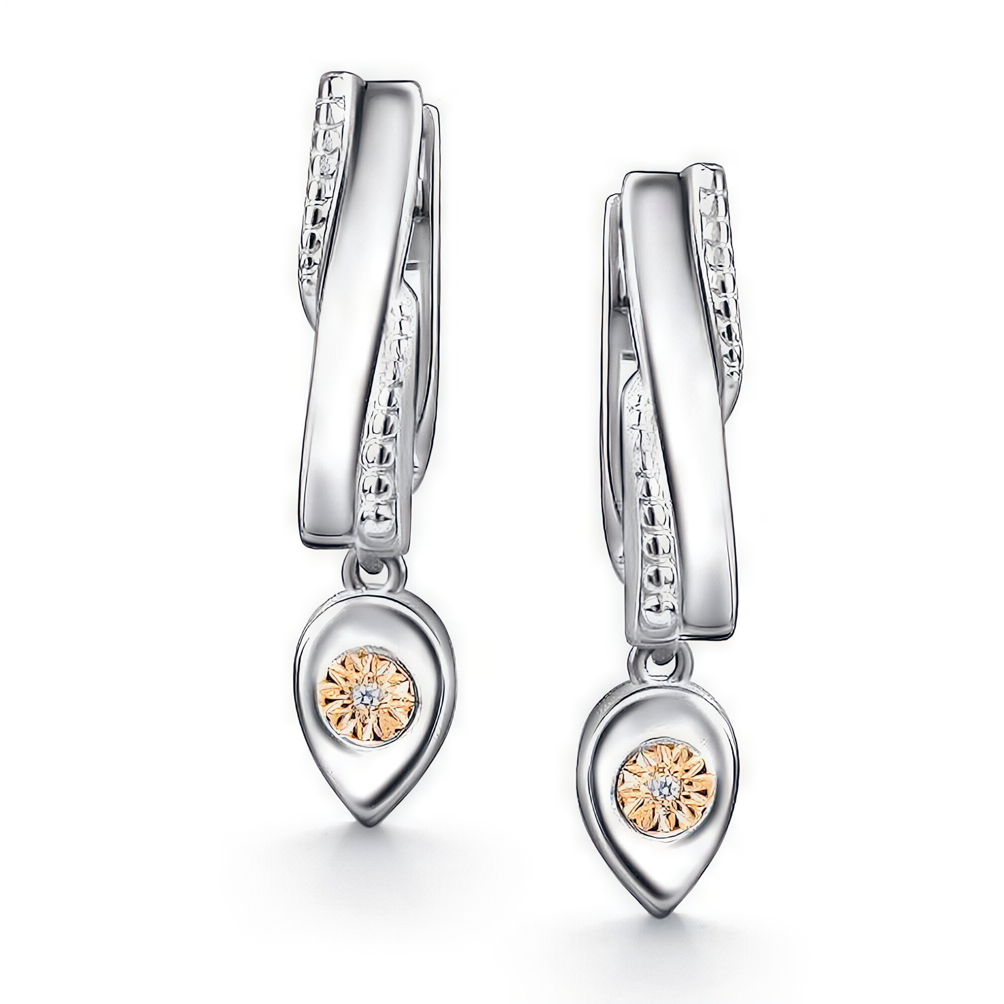 Серьги, серебро, 925 проба, родирование, бриллиант