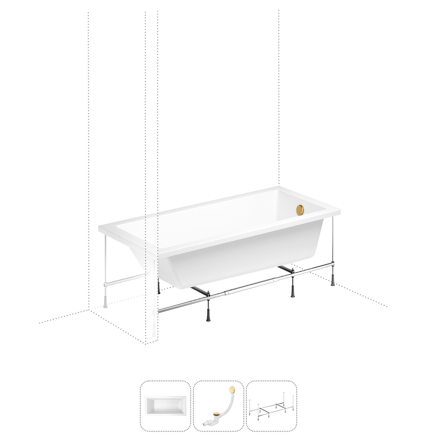 Акриловая ванна 170x80 с каркасом Lavinia Boho Element 202011061 в наборе 3 в 1: прямоугольная ванна 170 x 80 см, слив-перелив, каркас