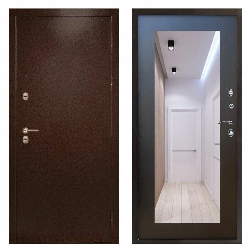 Дверь входная металлическая с терморазрывом Сибирь 3К с зеркалом триумф венге Paputin's Doors 960 х 2050 мм Левая