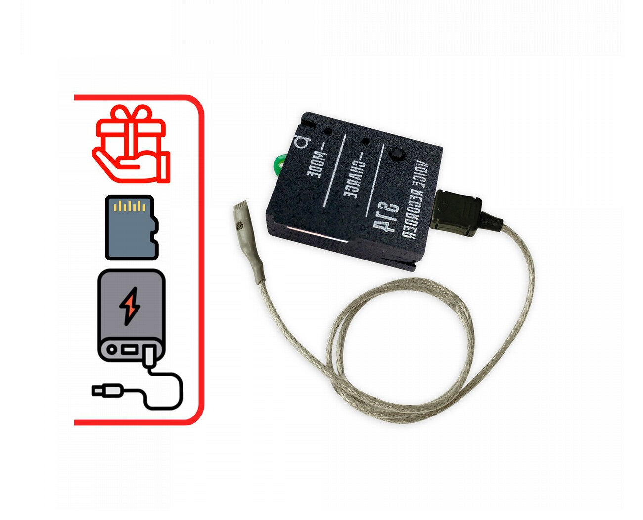 Мини диктофон для записи разговоров Soroka-14.2 (mini) (O40528ID) + подарки (Powerbank 10000 mAh + microSD 32Gb) - встроенный аккумулятор до 128 час