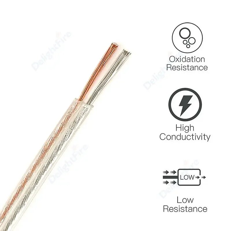 DelightFire 2-контактный провод 12В 10м 28AWG, 2 pin argent Golden, 10m