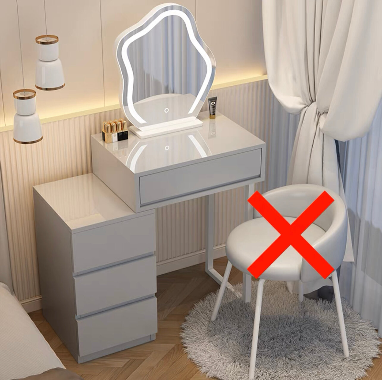 Туалетный столик Jeremiah (Стол с тумбой 50см + зеркало с подсветкой / цвет серый)