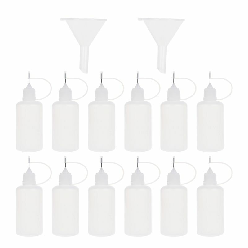 Пластиковая бутылка с иглой-капельницей 12шт набором из двух воронок-20 мл