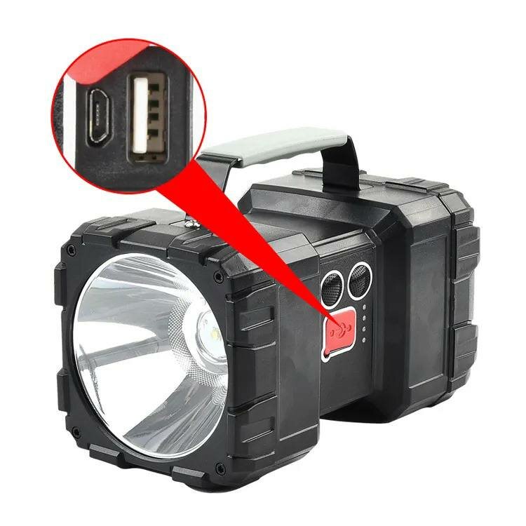 Аккумуляторный прожектор, 6000 люмен, сверхдлительное время ожидания 20 ч, 10000 мА/ч