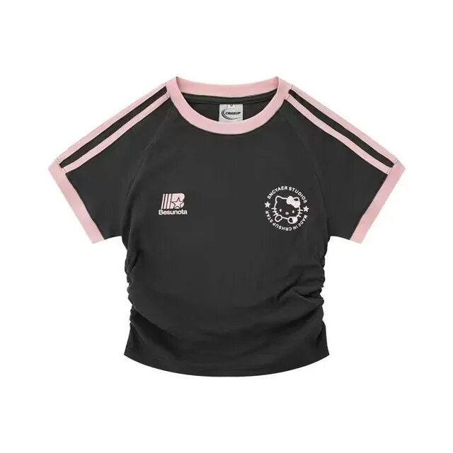 Футболка Sanrio Hello Kitty, повседневная, облегающая, с коротким рукавом, женская, летняя, кавайная, для девочек, внутренняя одежда, подарок для девушки