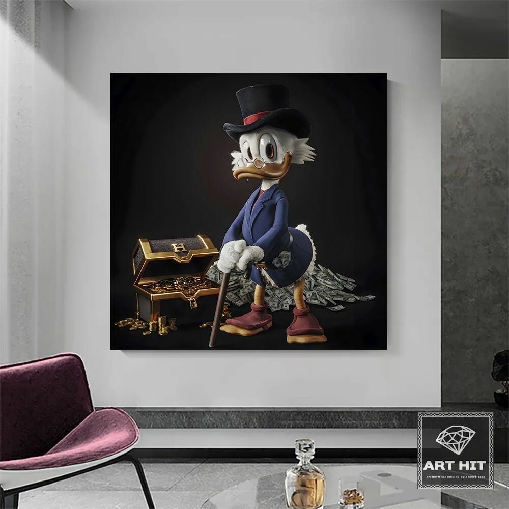 Картина ВсеКартины. тут "Дональд Дак с деньгами", на подрамнике, хлопок, 70x70 см