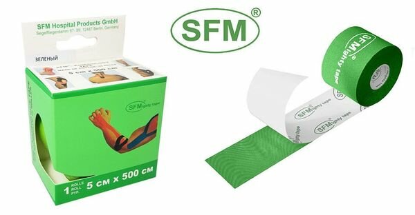 Кинезио тейп SFM-Plaster на хлопковой основе 5х500см зеленый