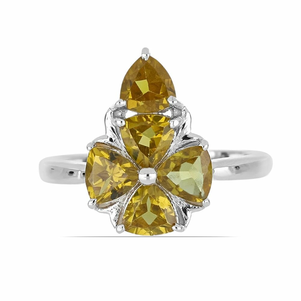 Кольцо, серебро, 925 проба, родирование, султанит синтетический