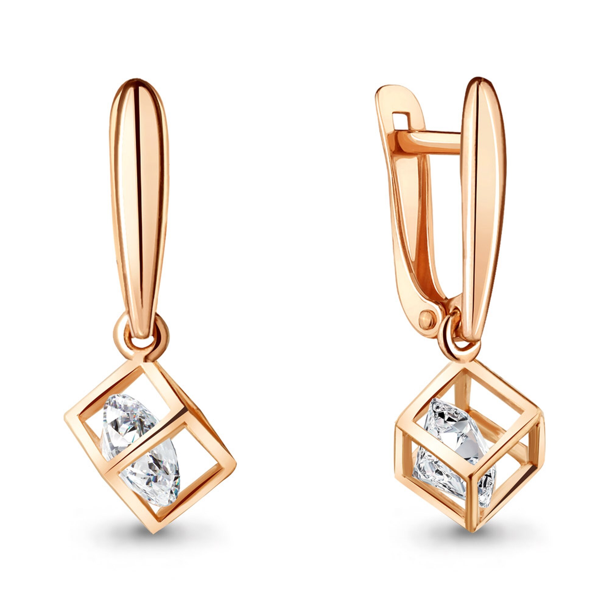 Серьги, серебро, 925 проба, золочение, фианит