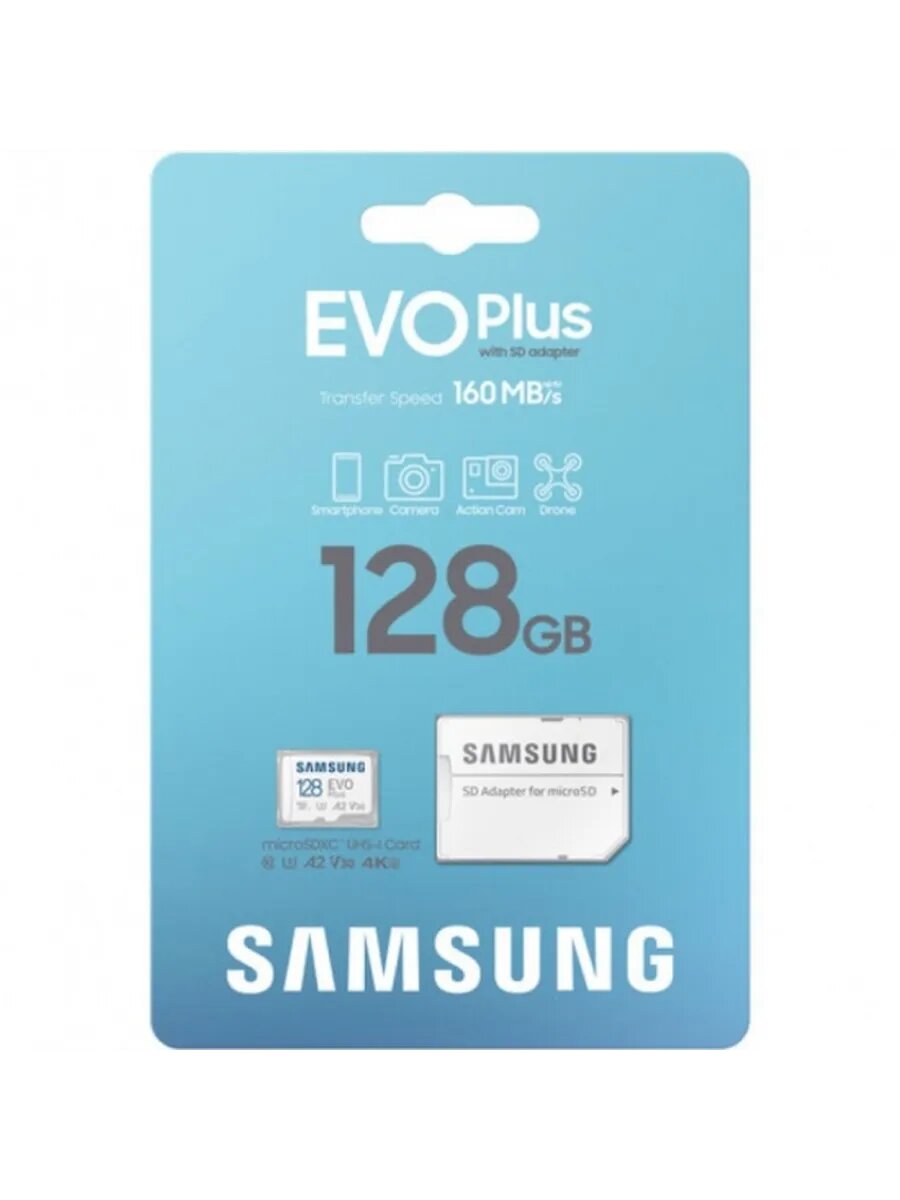 Карта памяти EVO Plus 128Gb microSDXC UHS-I U3 V30 A2 + ADP