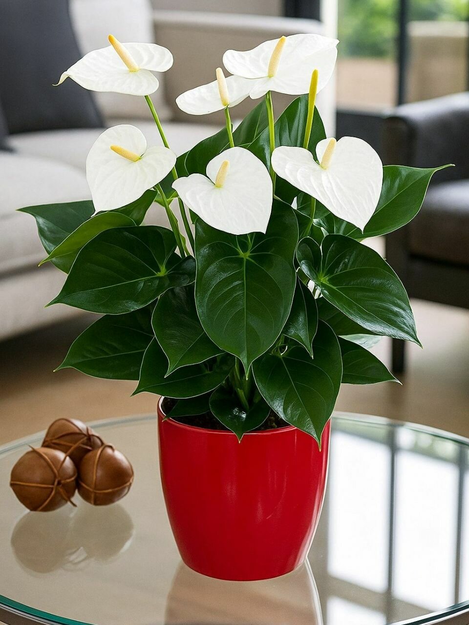 Антуриум GREEN TOWN, белый, живой цветок, в транспортировочном горшке, для дома