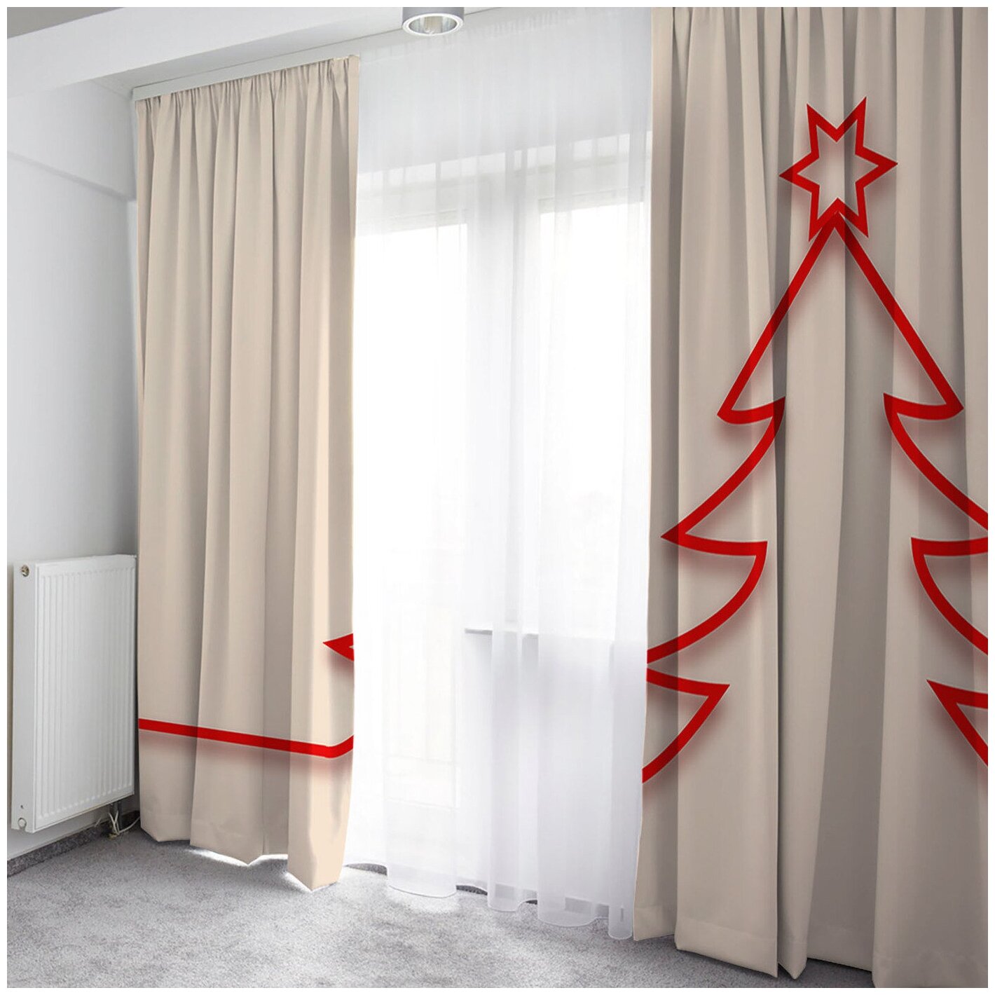 Фотошторы из габардина новогодние Good Room, 290x260 см.