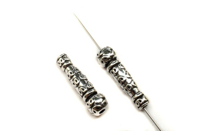 Бусина разделительная Трубочка 23х4-7мм, отверстие 2мм, цвет античное серебро, сплав металлов, 24-072, 2шт