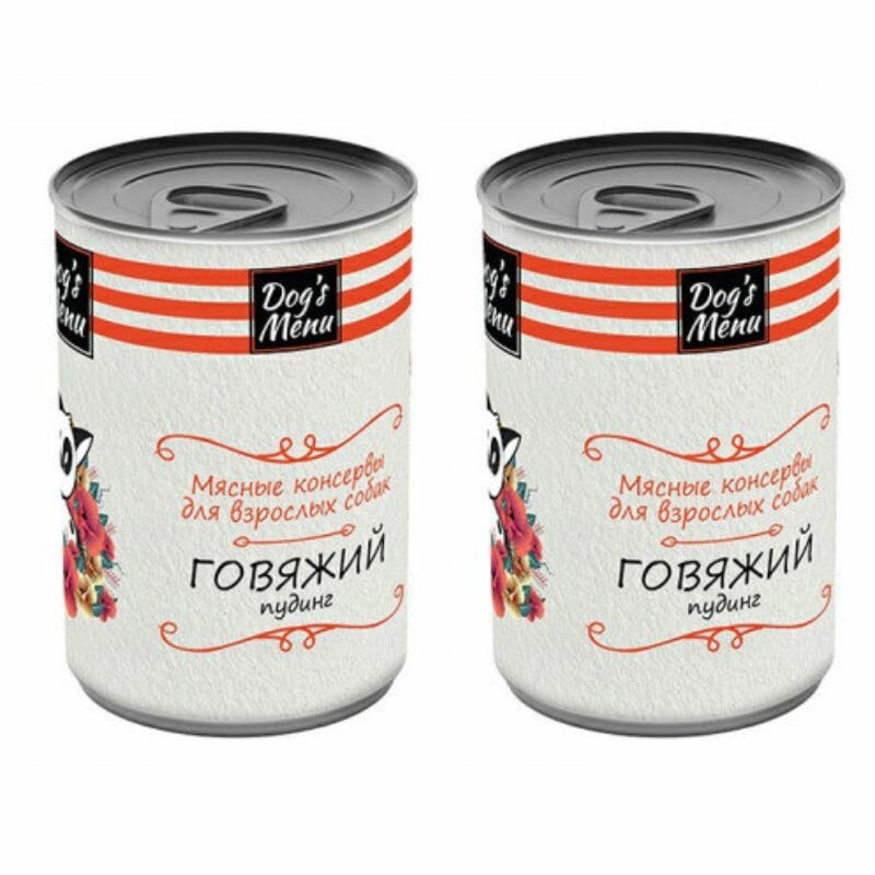 Dog s Menu Влажный корм для взрослых собак, говяжий пудинг, в консервах, 340 г, 2 шт