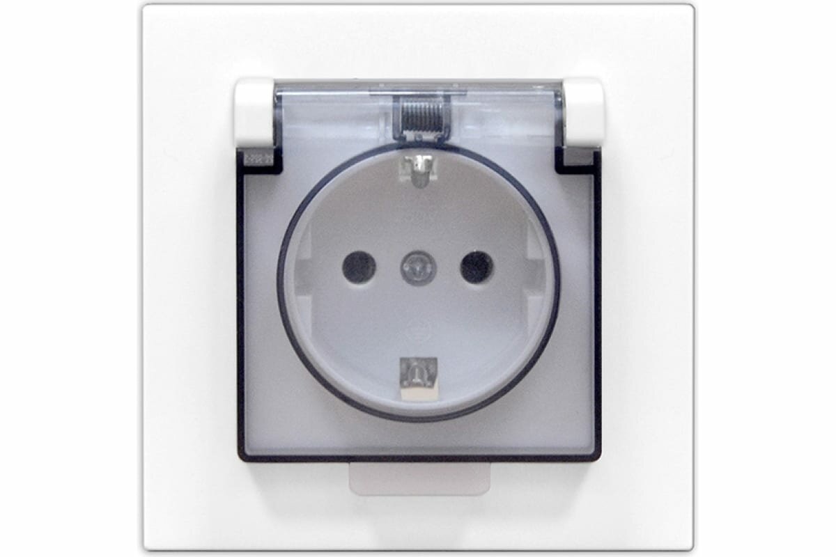 Розетка одноместная с прозрачной крышкой UNIVersal серия Афина с/з , с/у, 16А, 220В, белая, А0030