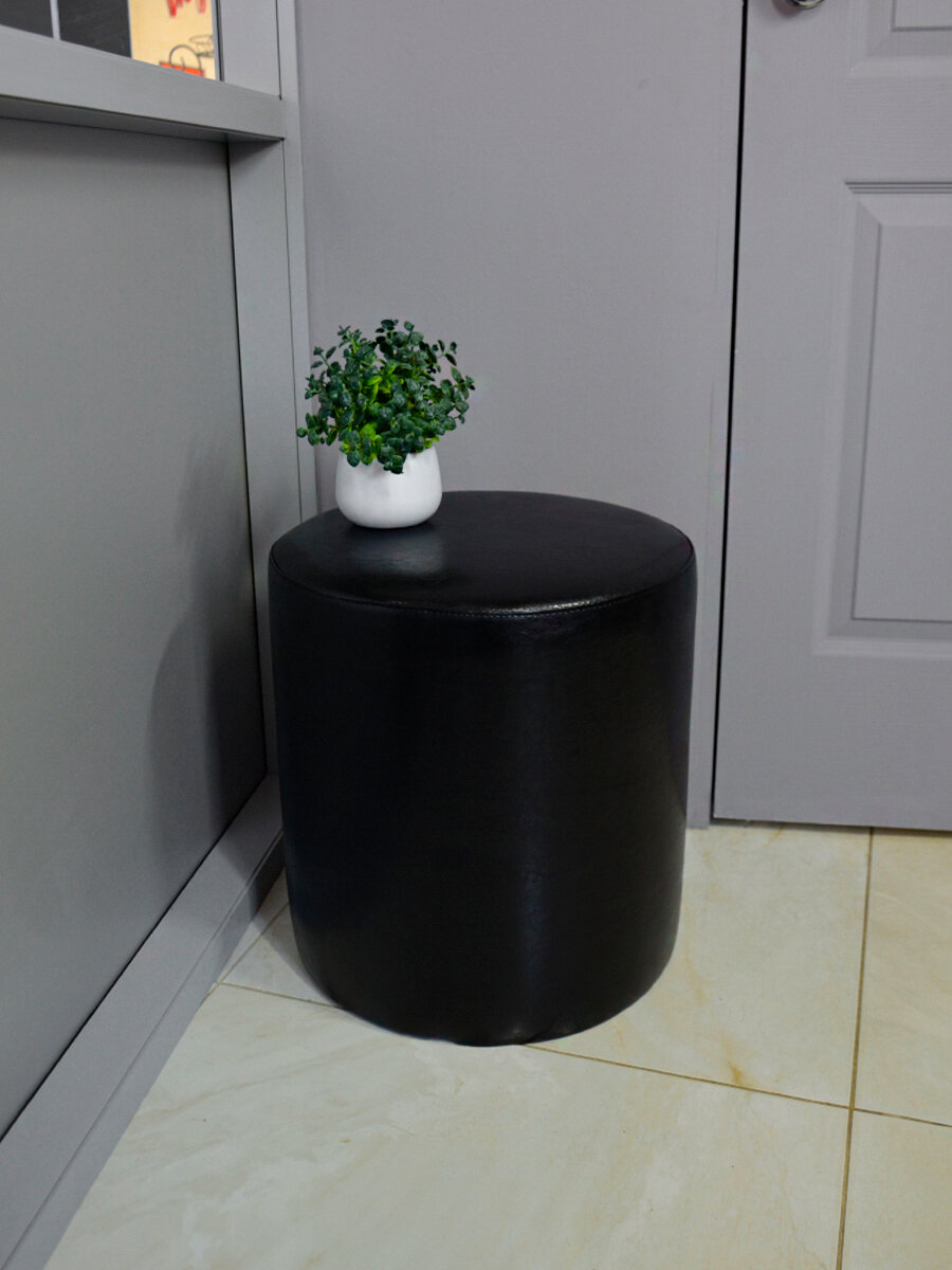 Прочный круглый пуфик для спальни 118, Искусственная кожа, 40х40х40 см.