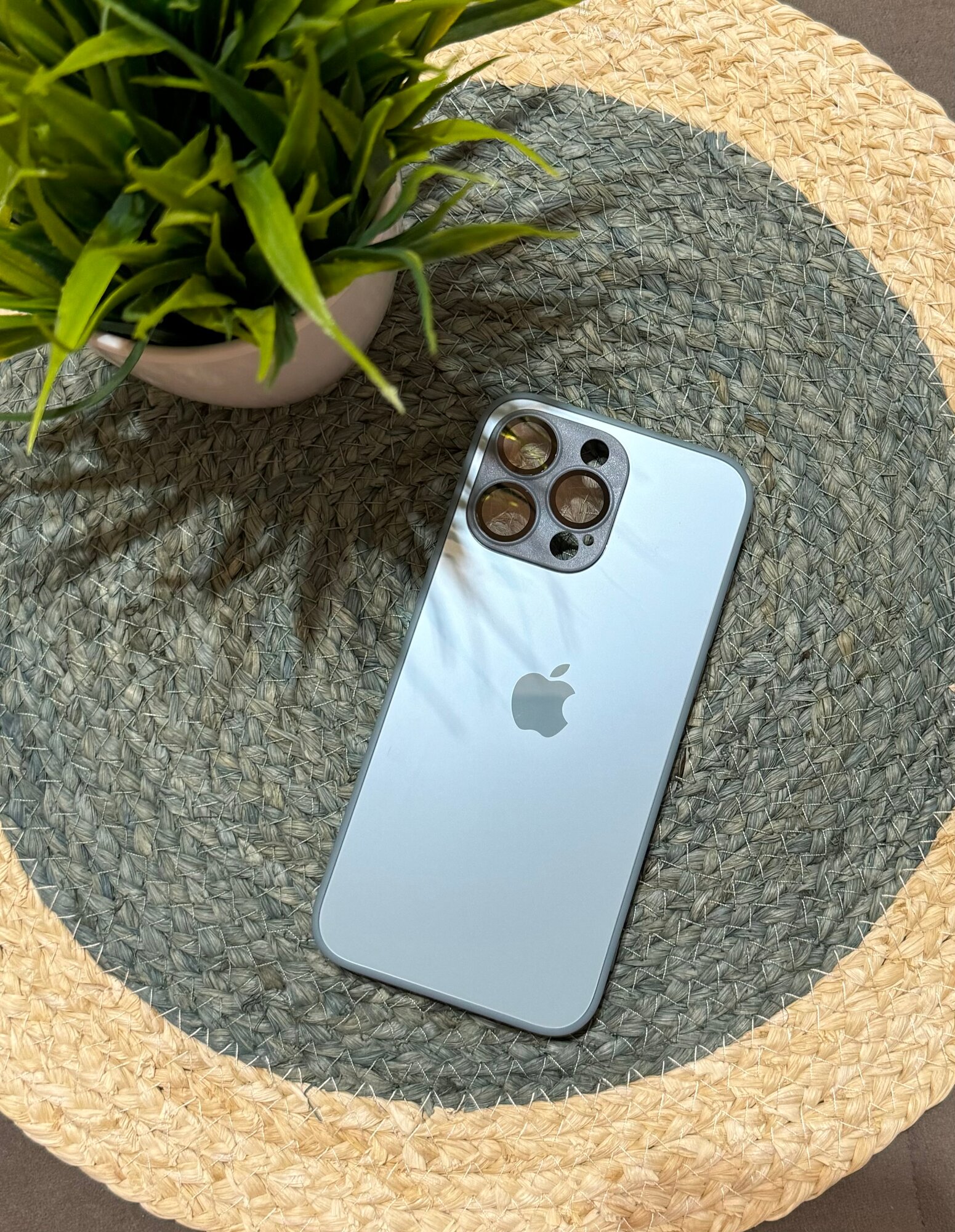 Чехол матовый AG Glass case Sierra Blue для IPhone 15 Pro Max с поддержкой беспроводной зарядки и линзами