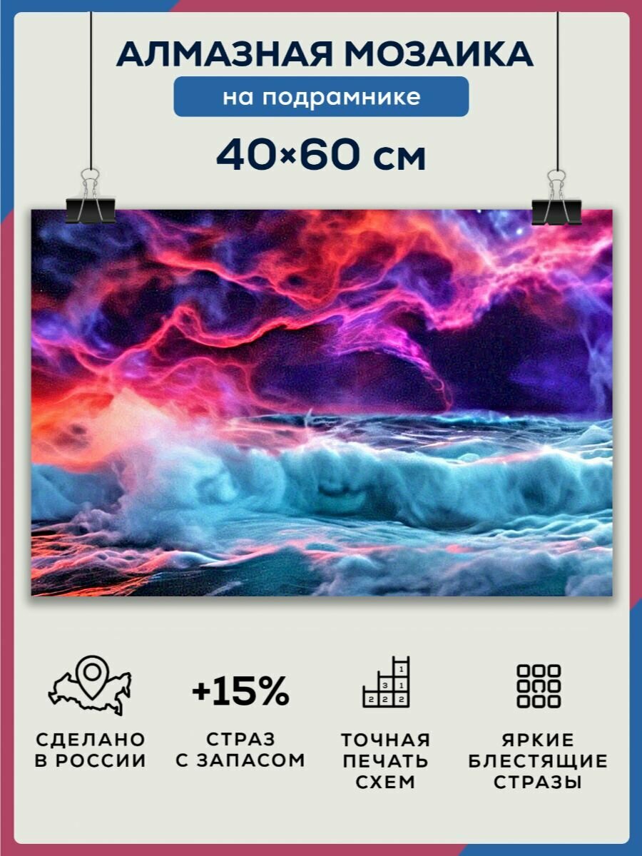 Алмазная мозаика 40x60 Волны ночь на подрамнике