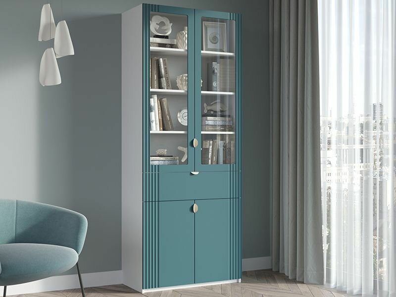 Книжный шкаф с полками " Санторини 2" 80х200х40 Аквамарин