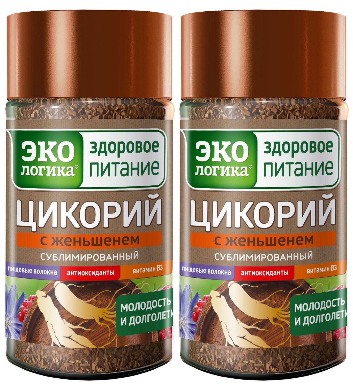 Цикорий Экологика с женьшенем, сублимированный в банке, 85г х 2шт
