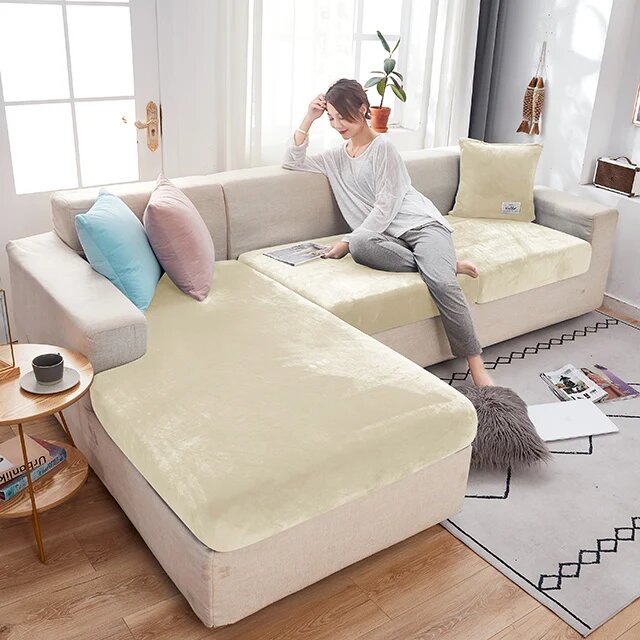 Бархатные чехлы для дивана BRHUIXUE L-shaped, 2-Beige