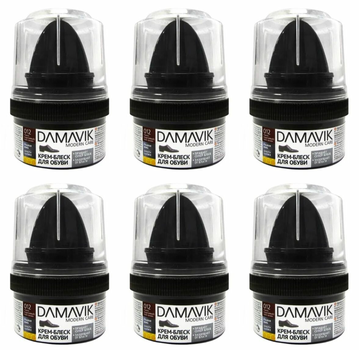 Damavik Крем-блеск для обуви с губкой, темно-коричневый, пластиковая банка, 50 мл, 6 шт