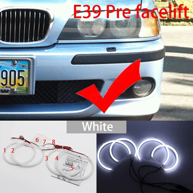 Для BMW 5 серии E39 525i 528i 530i 540i Хлопковый светодиодный двухцветный ангельский глаз белый янтарный указатель поворота pre facelift White